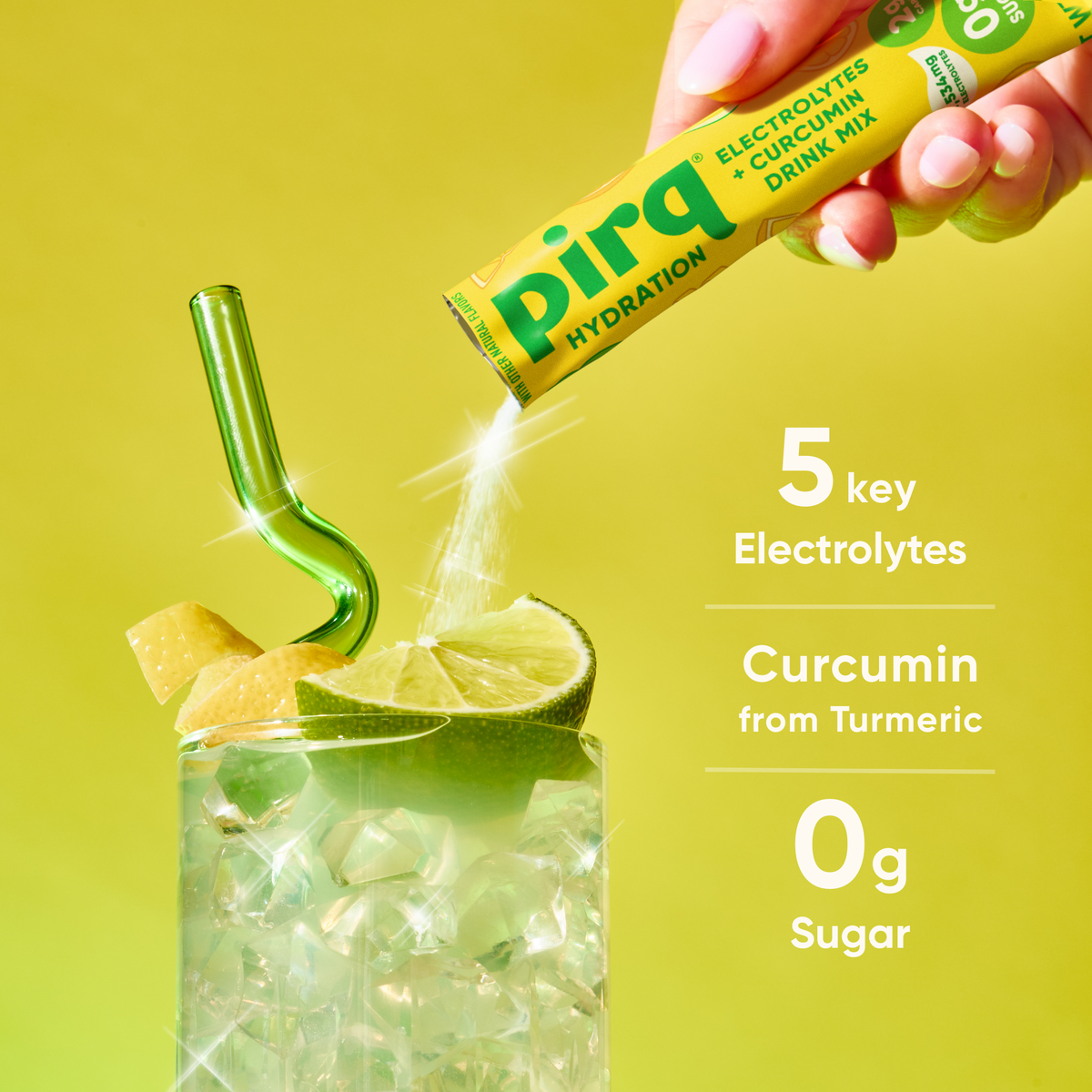 Pirq Hydration Electrolyte + Curcumin Drink Mix, Lemon Lime