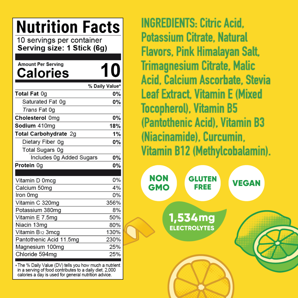 Pirq Hydration Electrolyte + Curcumin Drink Mix, Lemon Lime