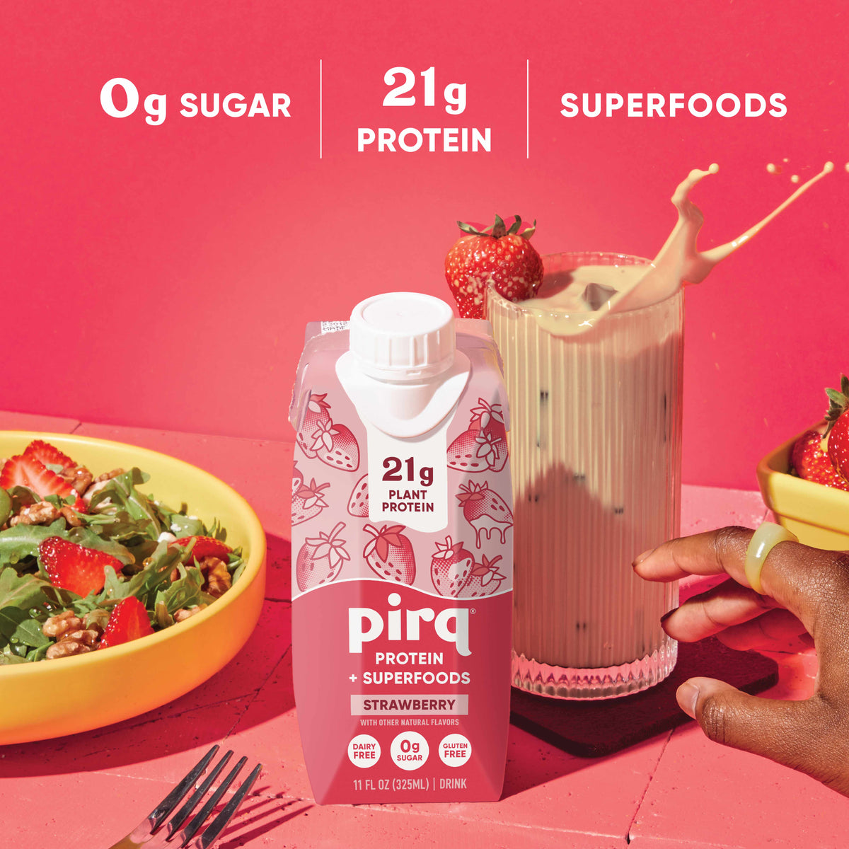 Pirq 21g Plant Based Protein Shakes, Strawberry, 12 Pack